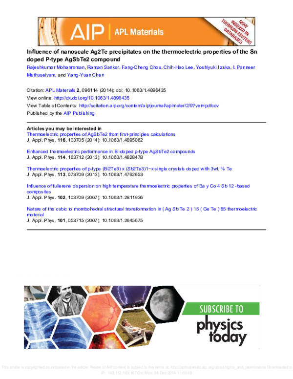 (PDF) Influence of nanoscale Ag2Te precipitates on the thermoelectric ...