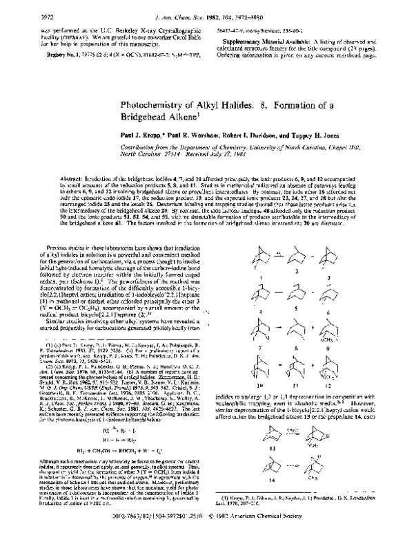 (PDF) Photochemistry of alkyl halides. 8. Formation of a bridgehead alkene