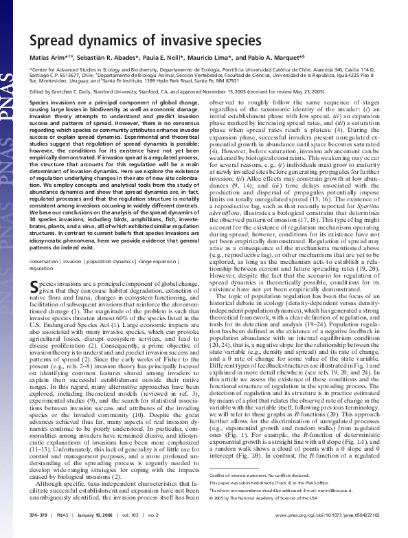 (PDF) Spread dynamics of invasive species