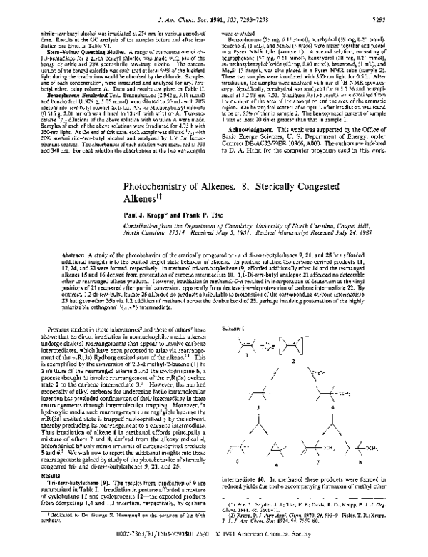 (PDF) Photochemistry of alkenes. 8. Sterically congested alkenes