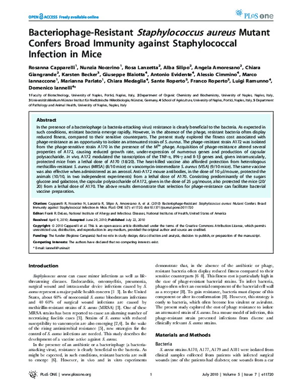 (PDF) Phage-Resistant S. aureus Strain Provides Broad Vaccine Immunity