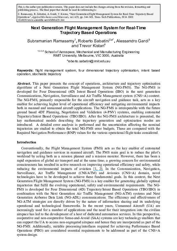 (PDF) Next Generation Flight Management System for Real-Time Trajectory ...
