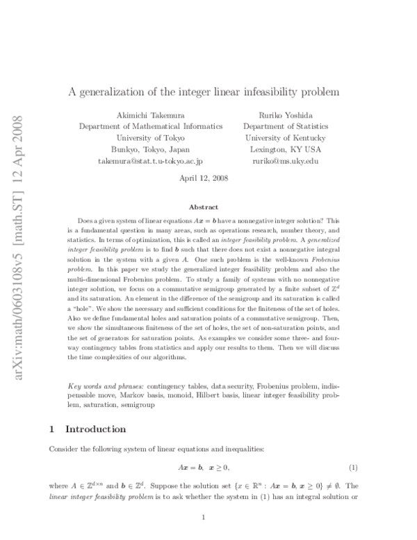 (PDF) A generalization of the integer linear infeasibility problem
