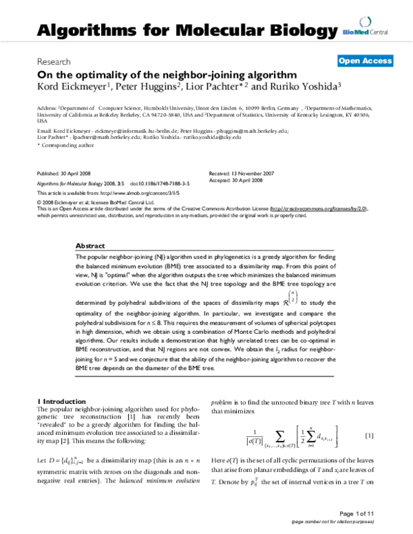 (PDF) On the optimality of the neighbor-joining algorithm