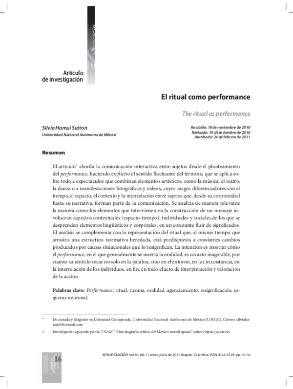 (PDF) El ritual como performance