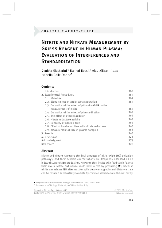 (PDF) Nitrite and Nitrate Measurement by Griess Reagent in Human Plasma ...