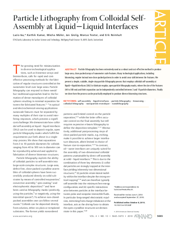 (PDF) Particle Lithography from Colloidal Self-Assembly at Liquid− ...