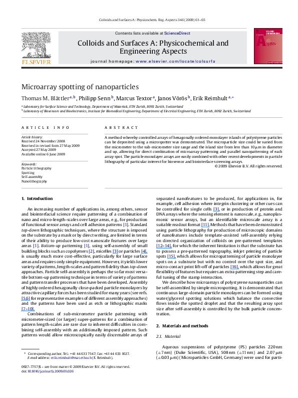 (PDF) Microarray spotting of nanoparticles