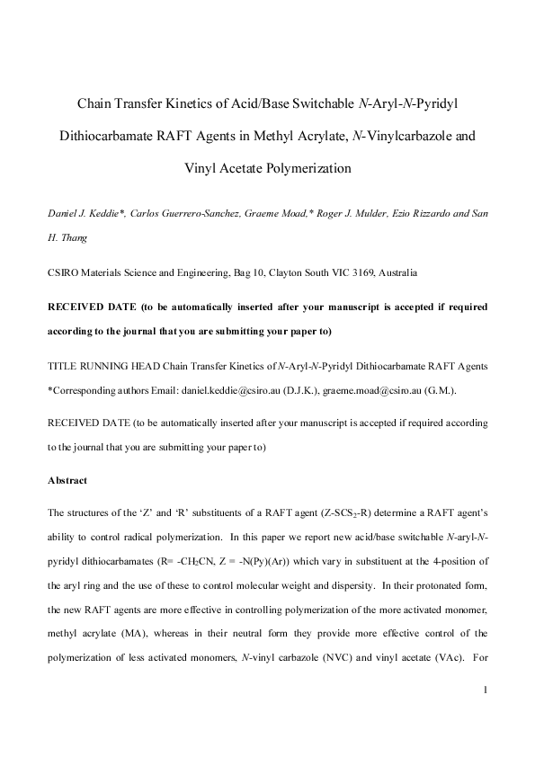 (PDF) Chain Transfer Kinetics of Acid/Base Switchable N -Aryl- N ...