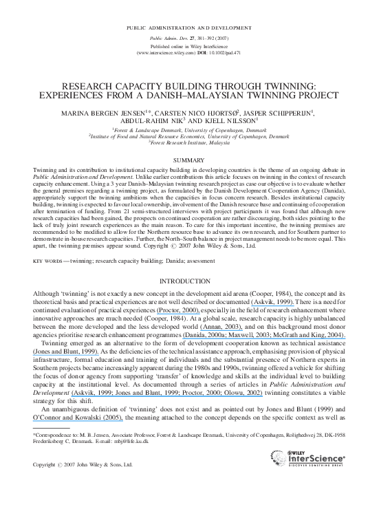 (PDF) Research capacity building through twinning: experiences from a ...