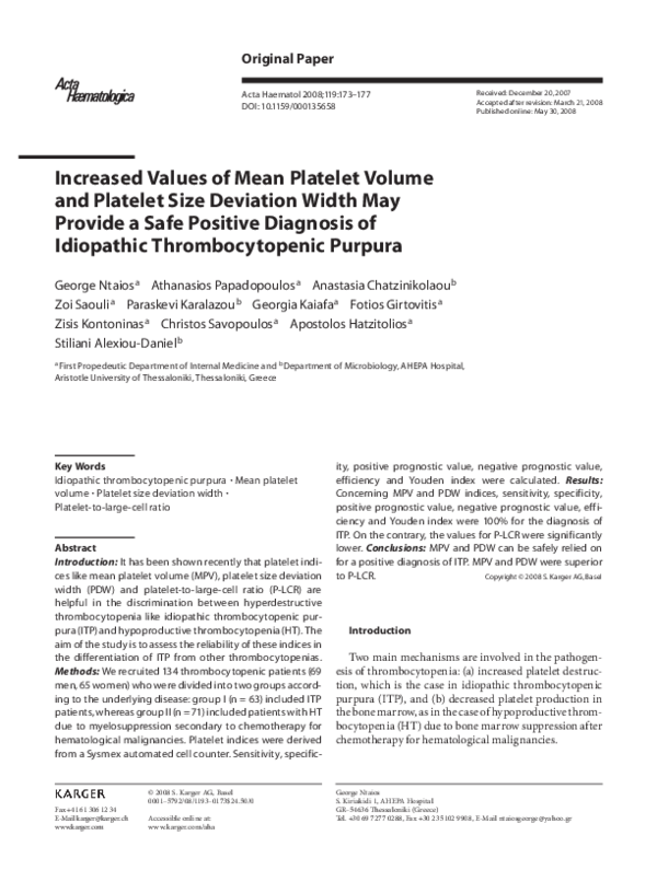 (PDF) Electronically determined platelet indices in thrombocytopenic ...