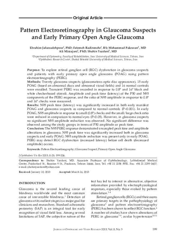 Pdf Pattern Electroretinography In Glaucoma Suspects And Early