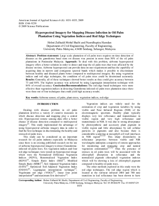 (PDF) Hyperspectral Signal Analysis for Detecting Disease Infection in Oil Palms