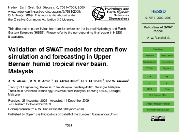 (PDF) Validation of SWAT model for stream flow simulation and forecasting in Upper Bernam humid ...