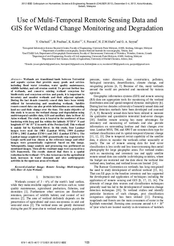 (PDF) Use of multi-temporal remote sensing data and GIS for wetland change monitoring and ...