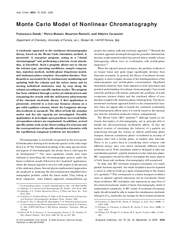 (PDF) Monte Carlo Model of Nonlinear Chromatography