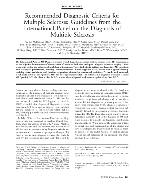 (PDF) Recommended diagnostic criteria for multiple sclerosis ...