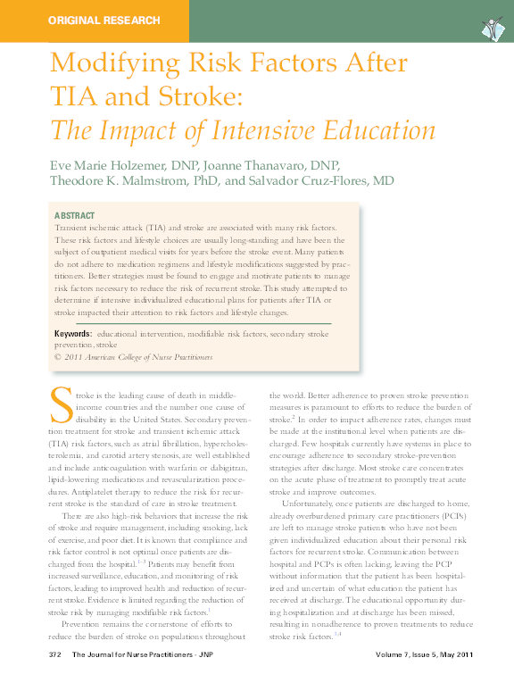(PDF) Modifying Risk Factors After TIA and Stroke: The Impact of ...