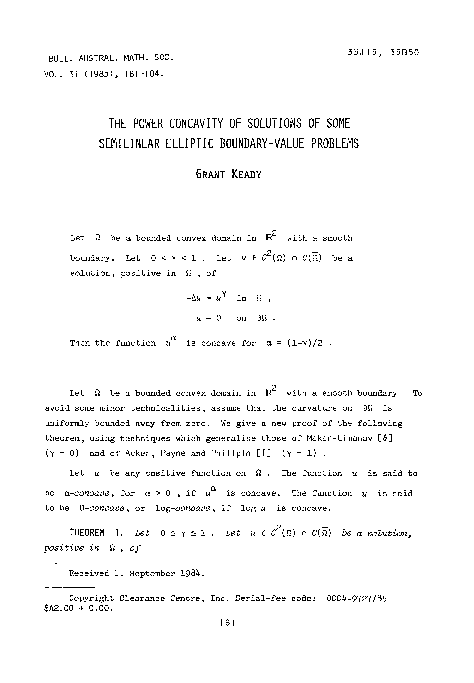 (PDF) The power concavity of solutions of some semilinear elliptic boundary-value problems