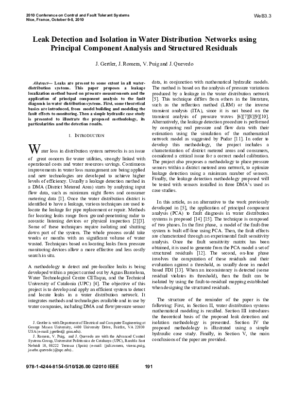 (PDF) Leak detection and isolation in water distribution networks using principal component ...