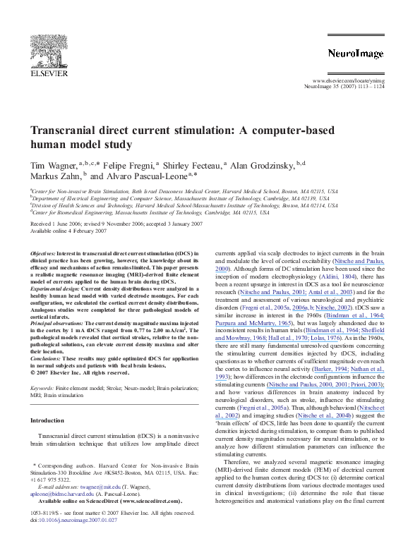 (PDF) Transcranial direct current stimulation: a computer-based human model study