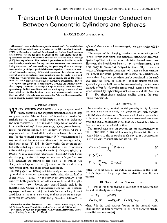 (PDF) Transient Drift-Dominated Unipolar Conduction between Concentric ...