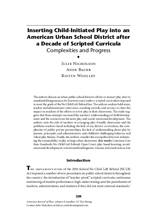 (PDF) Inserting Child-Initiated Play into an American Urban School ...