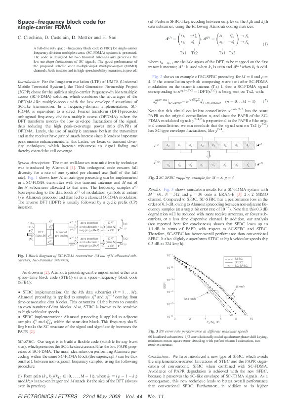 (PDF) Space–frequency block code for single-carrier FDMA