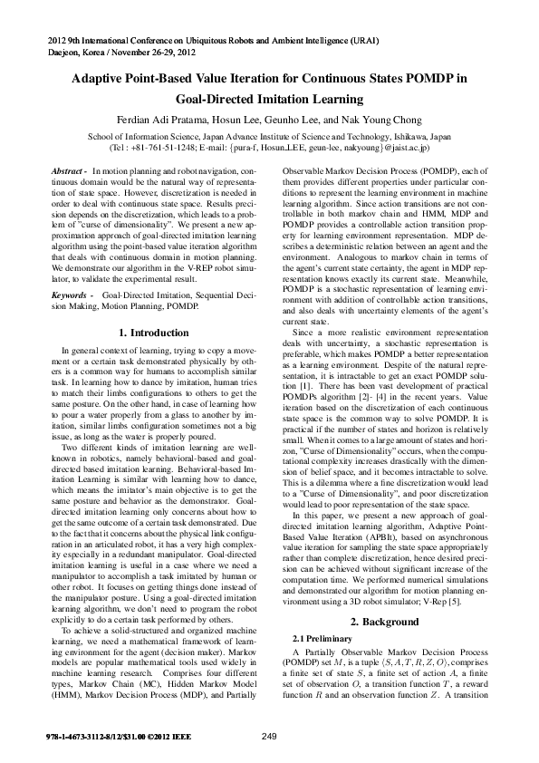 Pdf Adaptive Point Based Value Iteration For Continuous States Pomdp In Goal Directed