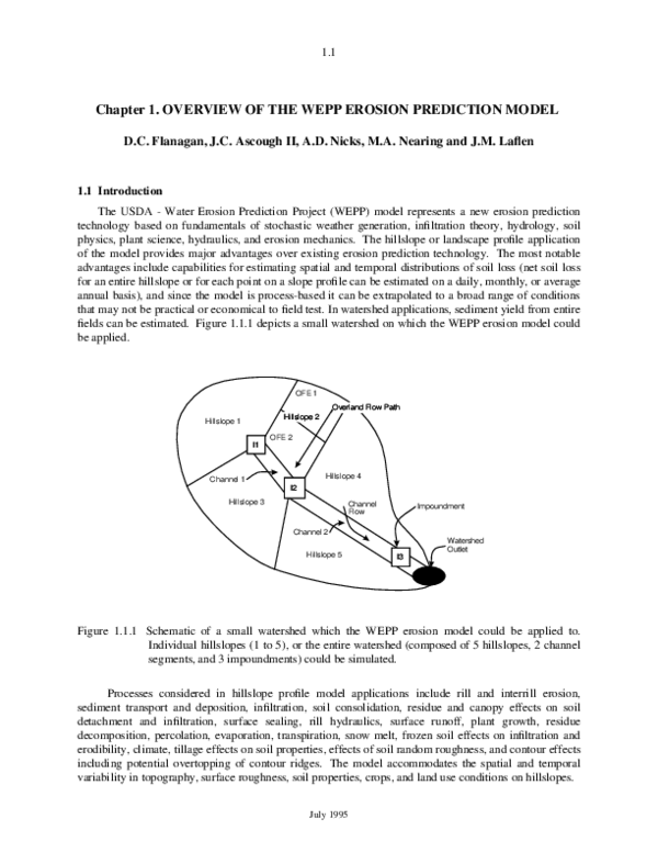 (PDF) Chapter 1. OVERVIEW OF THE WEPP EROSION PREDICTION MODEL | J. Laflen - Academia.edu