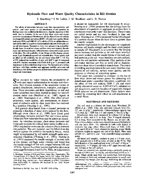 (PDF) Hydraulic Flow and Water Quality Characteristics in Rill Erosion