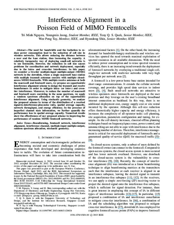 (PDF) Interference Alignment in a Poisson Field of MIMO Femtocells