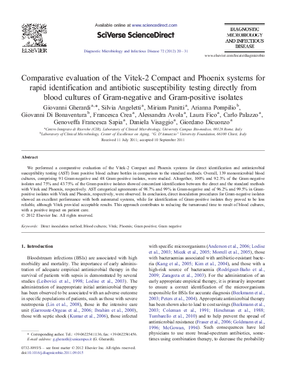 (PDF) Comparative evaluation of the Vitek-2 Compact and Phoenix systems ...