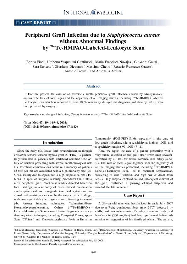 (PDF) Peripheral Graft Infection due to Staphylococcus aureus without ...