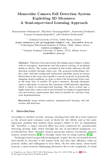 (PDF) Monocular camera fall detection system exploiting 3d measures: a semi-supervised learning ...