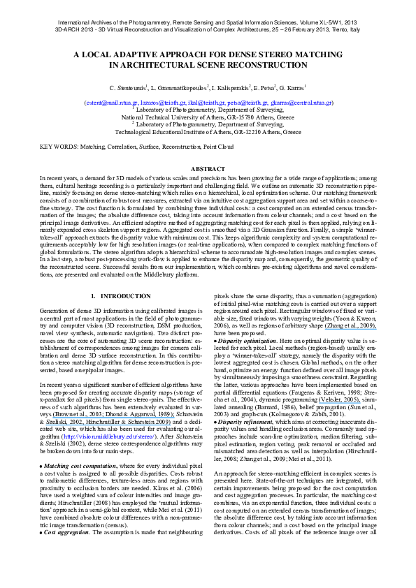 Pdf A Local Adaptive Approach For Dense Stereo Matching In Architectural Scene Reconstruction
