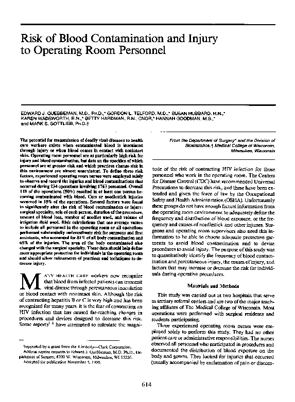 (PDF) Risk of Blood Contamination and Injury to Operating Room Personnel