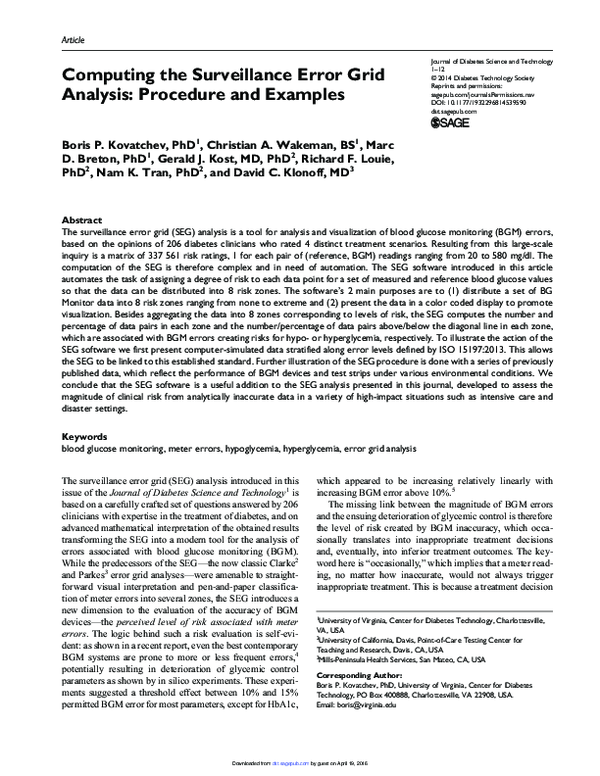 (PDF) Computing the surveillance error grid analysis: procedure and examples
