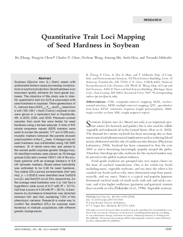 Pdf Quantitative Trait Loci Mapping Of Seed Hardness In Soybean