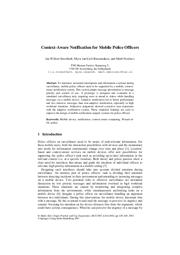 (PDF) Context-Aware Notification for Mobile Police Officers