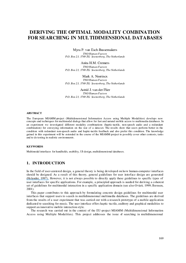 Pdf Deriving The Optimal Modality Combination For Searching In Multidimensional Databases