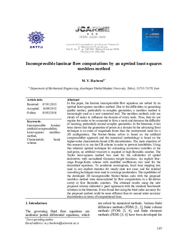 (PDF) Incompressible laminar flow computations by an upwind least-squares meshless method