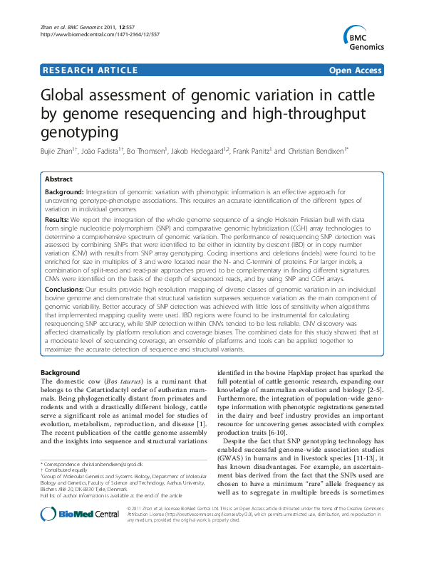 (PDF) Global assessment of genomic variation in cattle by genome resequencing and high ...
