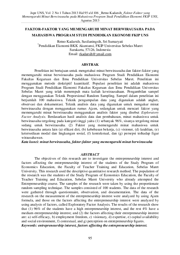 (PDF) FAKTOR-FAKTOR YANG MEMENGARUHI MINAT BERWIRAUSAHA PADA MAHASISWA PROGRAM STUDI PENDIDIKAN ...