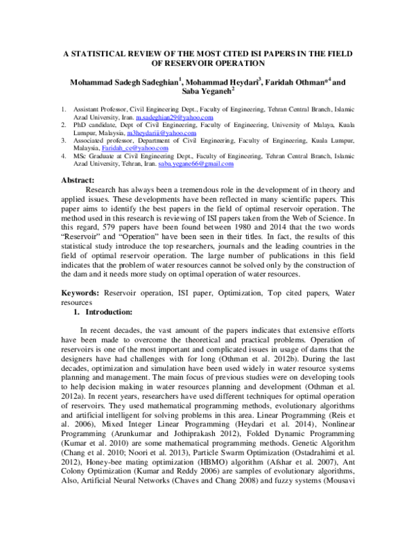 (PDF) A STATISTICAL REVIEW OF THE MOST CITED ISI PAPERS IN THE FIELD OF ...