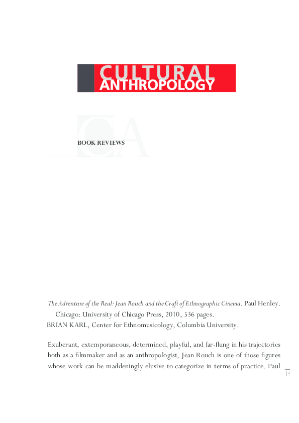 (PDF) Review of "Adventure of the Real: Jean Rouch and the Craft of ...