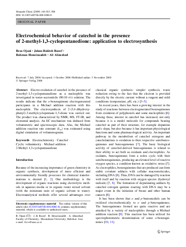 (PDF) Electrochemical behavior of catechol in the presence of 2-methyl ...