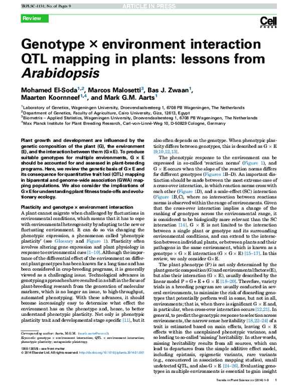 (PDF) Genotype × environment interaction QTL mapping in plants: lessons ...