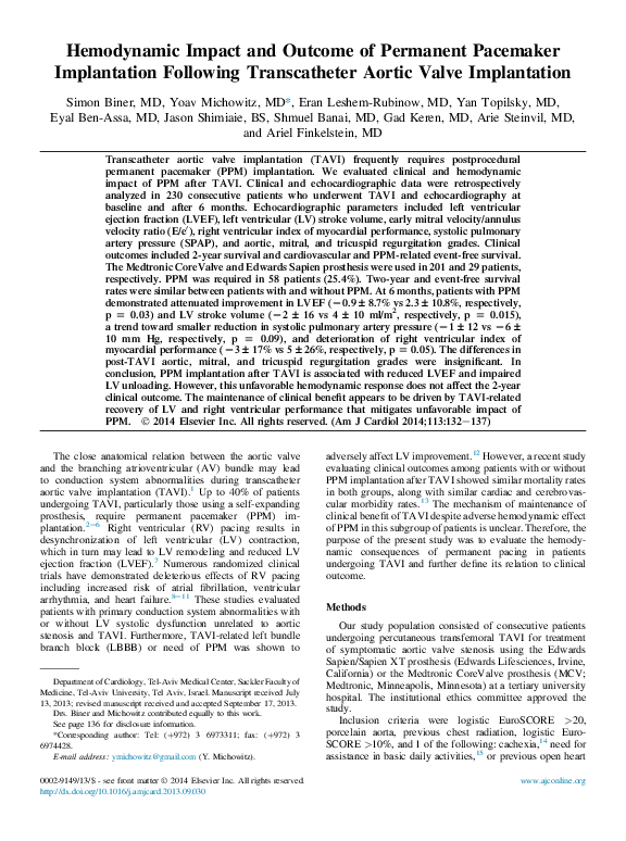 (PDF) Hemodynamic Impact and Outcome of Permanent Pacemaker ...