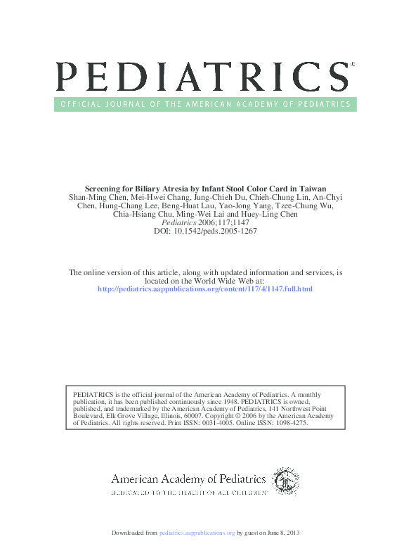 (PDF) Screening for Biliary Atresia by Infant Stool Color Card in Taiwan
